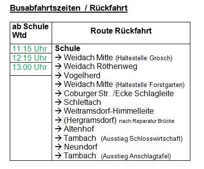 Unterrichtszeiten und Busfahrplan
